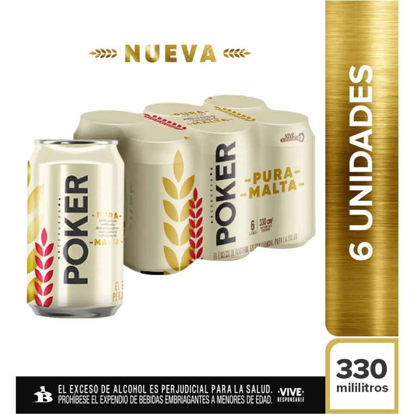 Cerveza Poker pura malta lata x 6 und x 330 ml - OFERTU